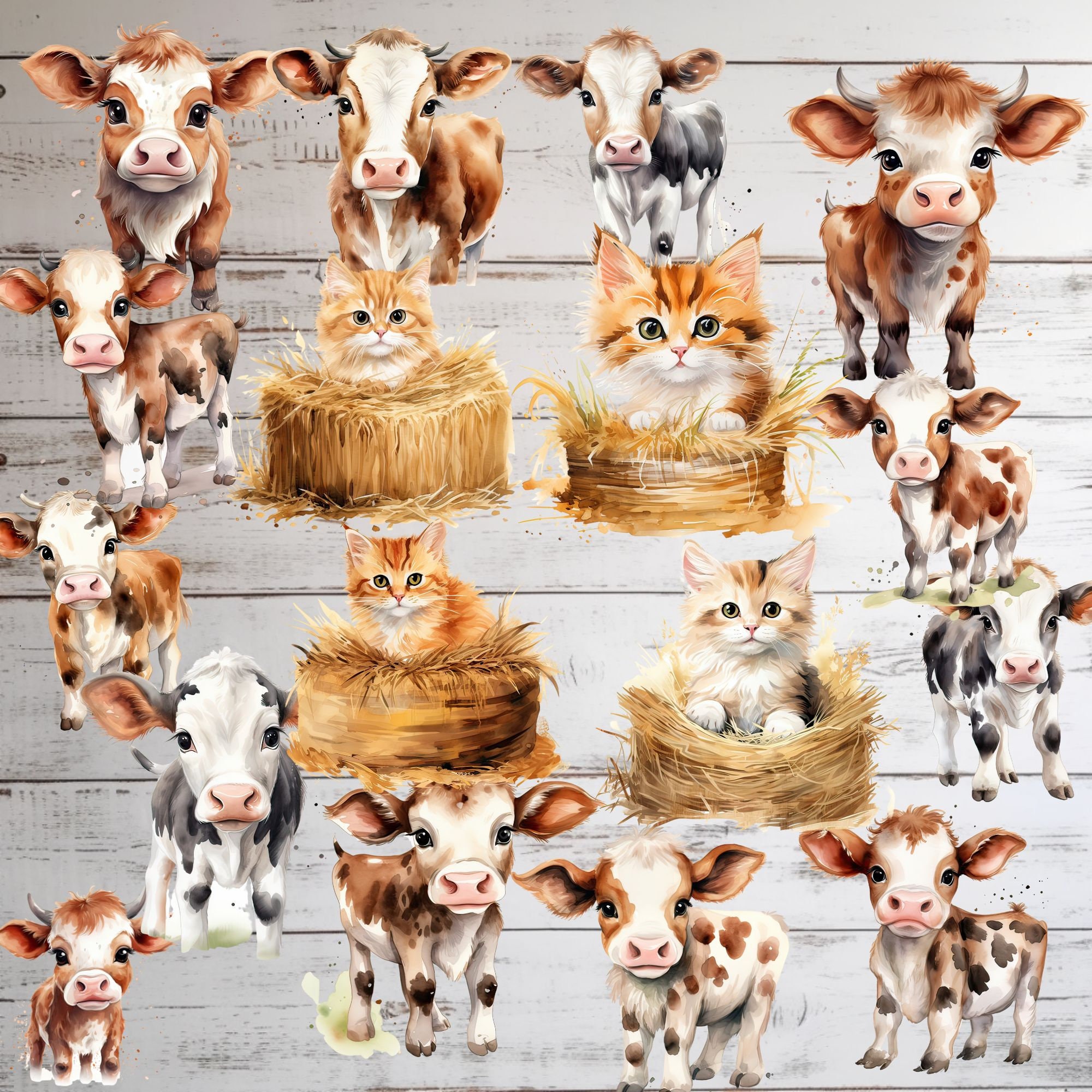 58 Farm Animals,cute Farm Clipart, Watercolor Digital Clipart - Etsy