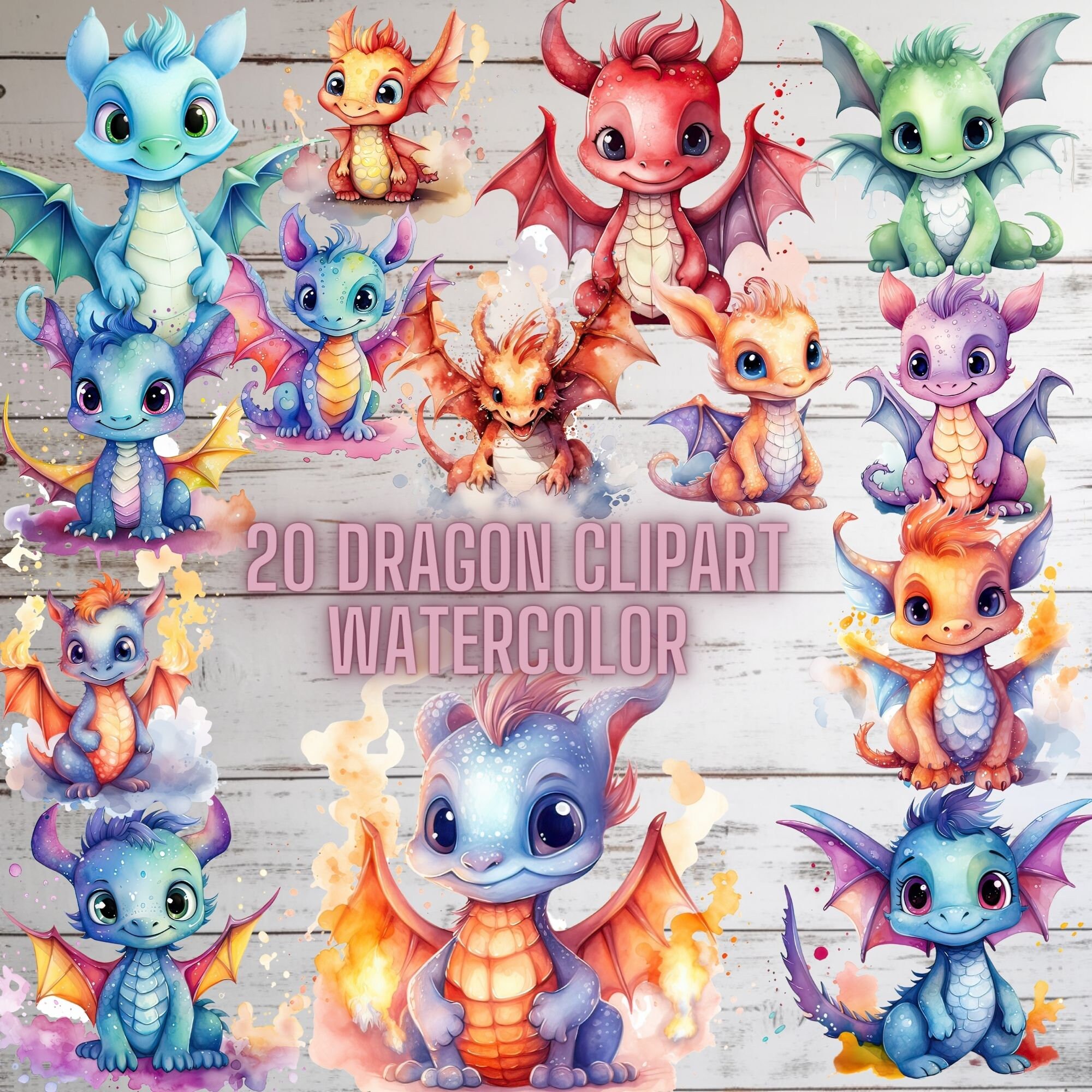 Nursery Dragons Watercolor Clipart Bundle 20 Magical - Etsy