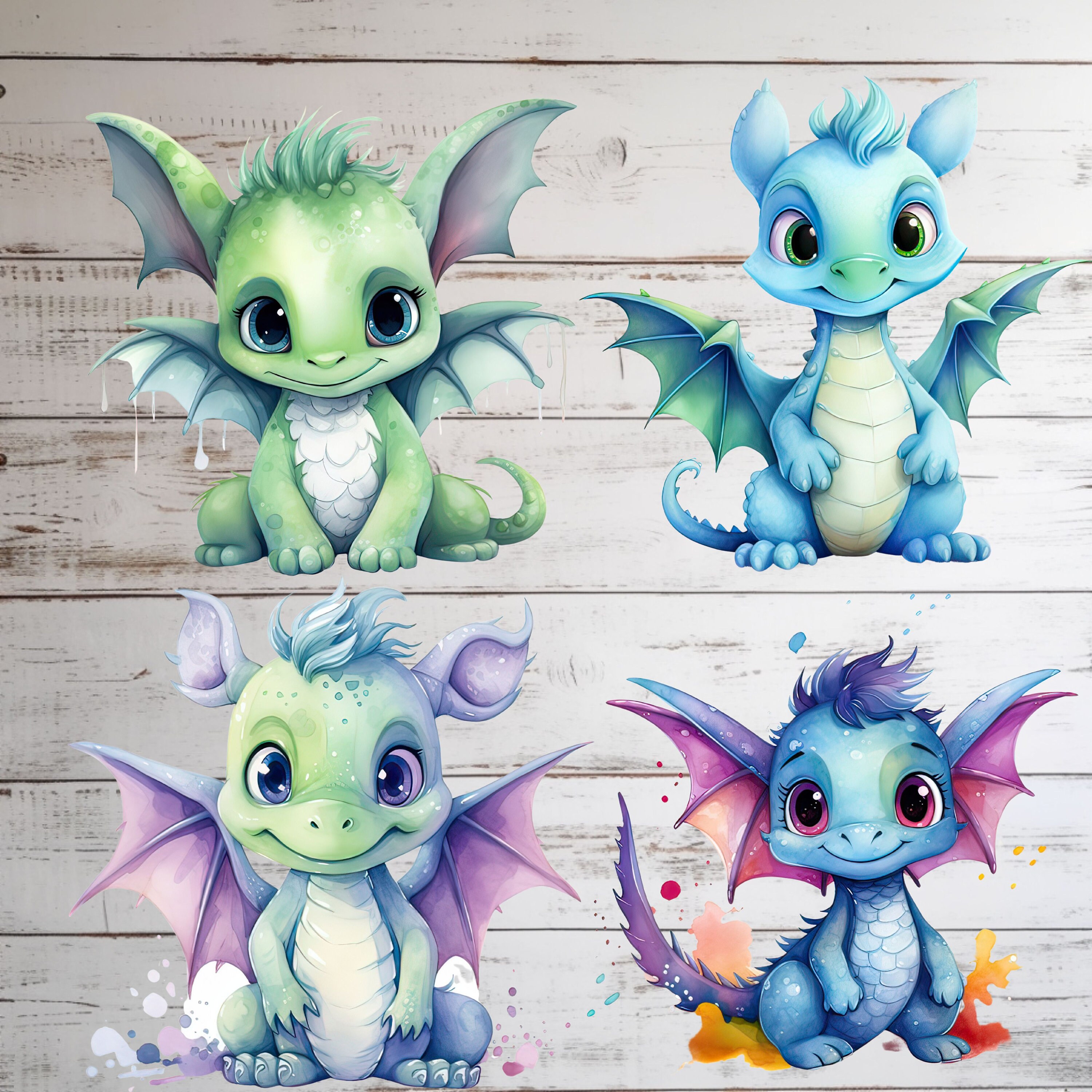 Nursery Dragons Watercolor Clipart Bundle 20 Magical - Etsy
