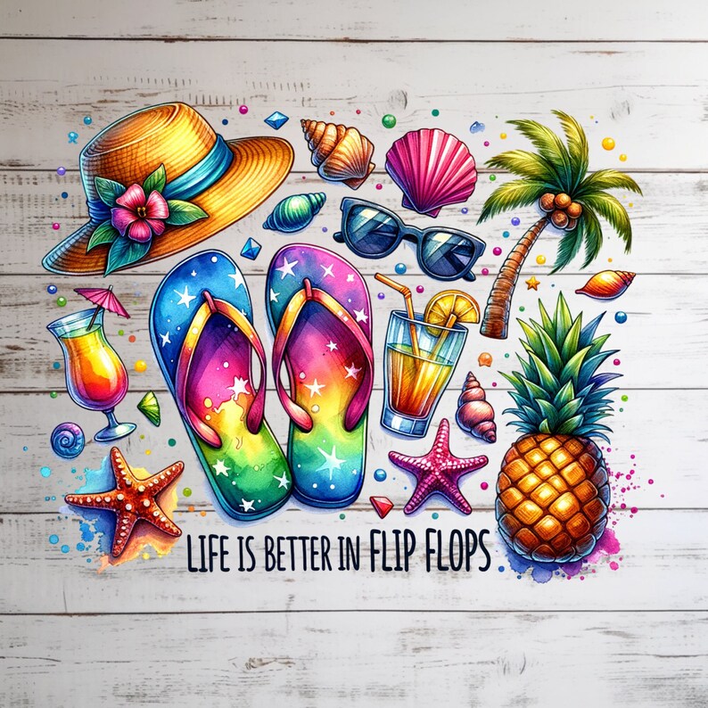 Seashells Flip Flops Ocean Beach Life Life is Betterin Flip Flops ...