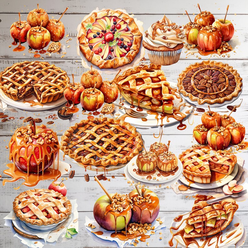 Fall Sweet Treats Watercolor Clipart Bundle 44 PNG Cozy Fall Images ...