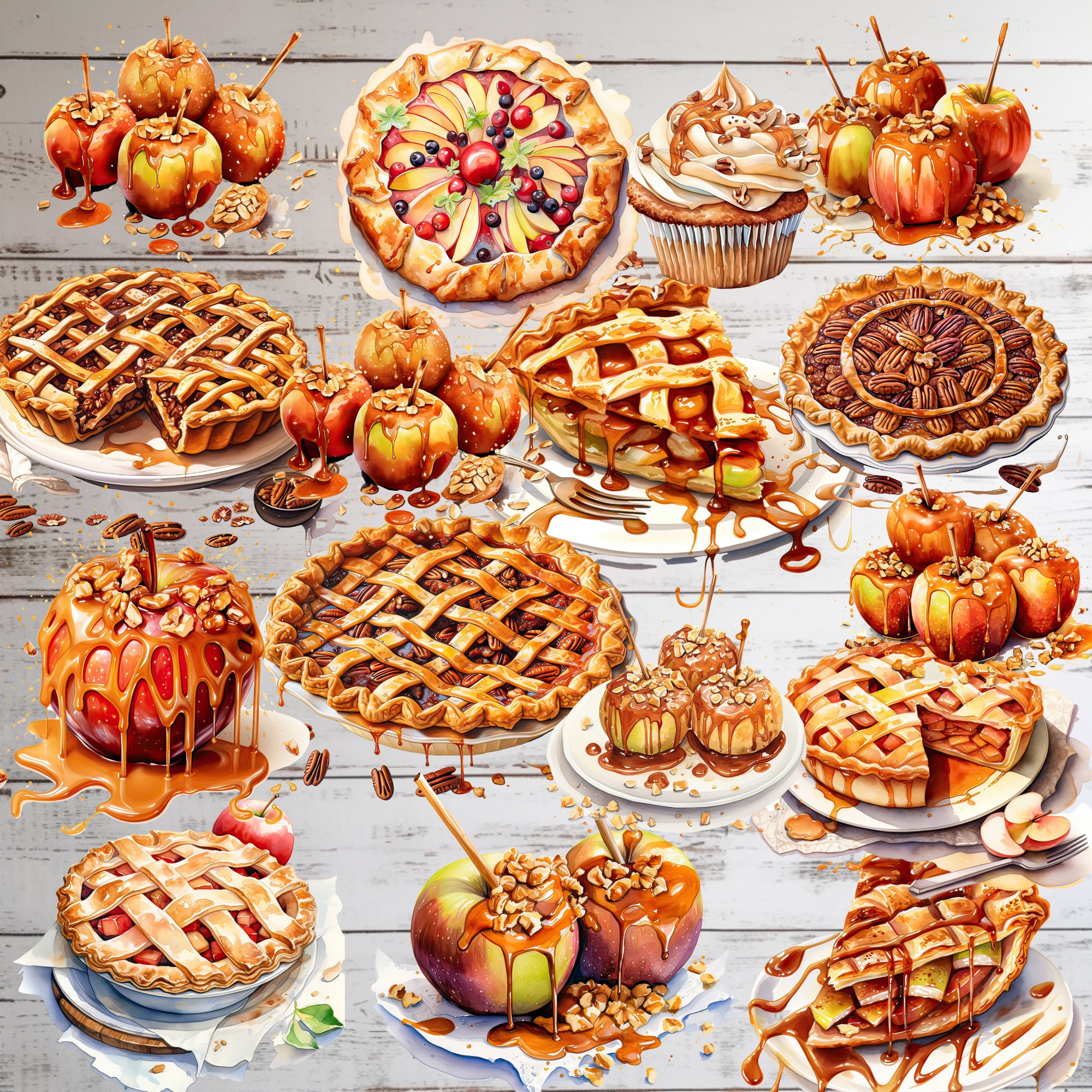 Fall Sweet Treats Watercolor Clipart Bundle 44 PNG Cozy Fall Images ...