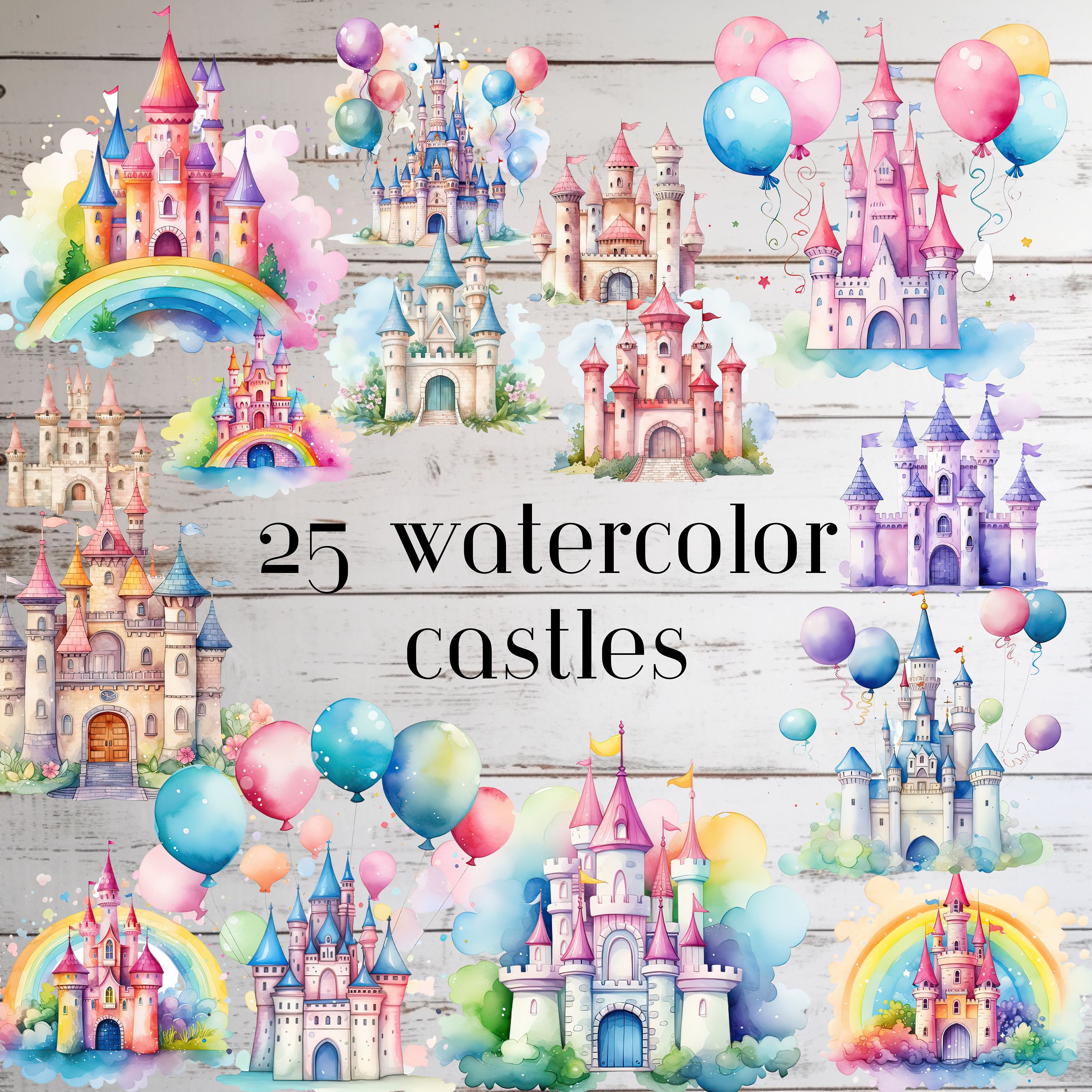 Nursery Castles Watercolor Clipart Bundle 25 Magical - Etsy