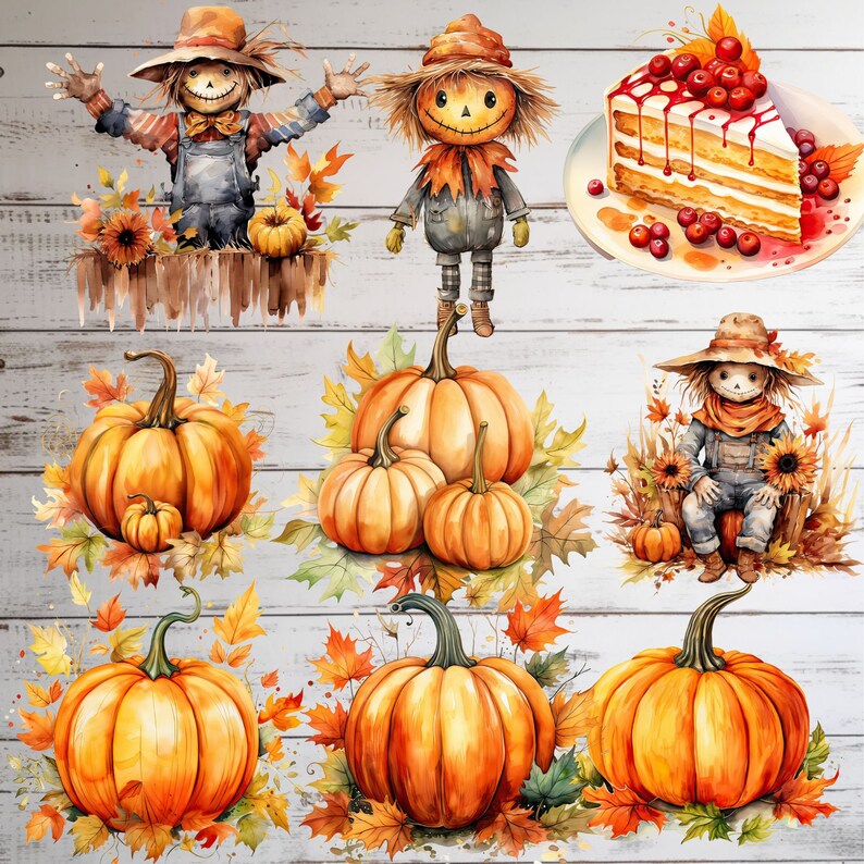 Fall Watercolor Clipart Bundle 50 PNG Cozy Fall Images, Pumpkins ...