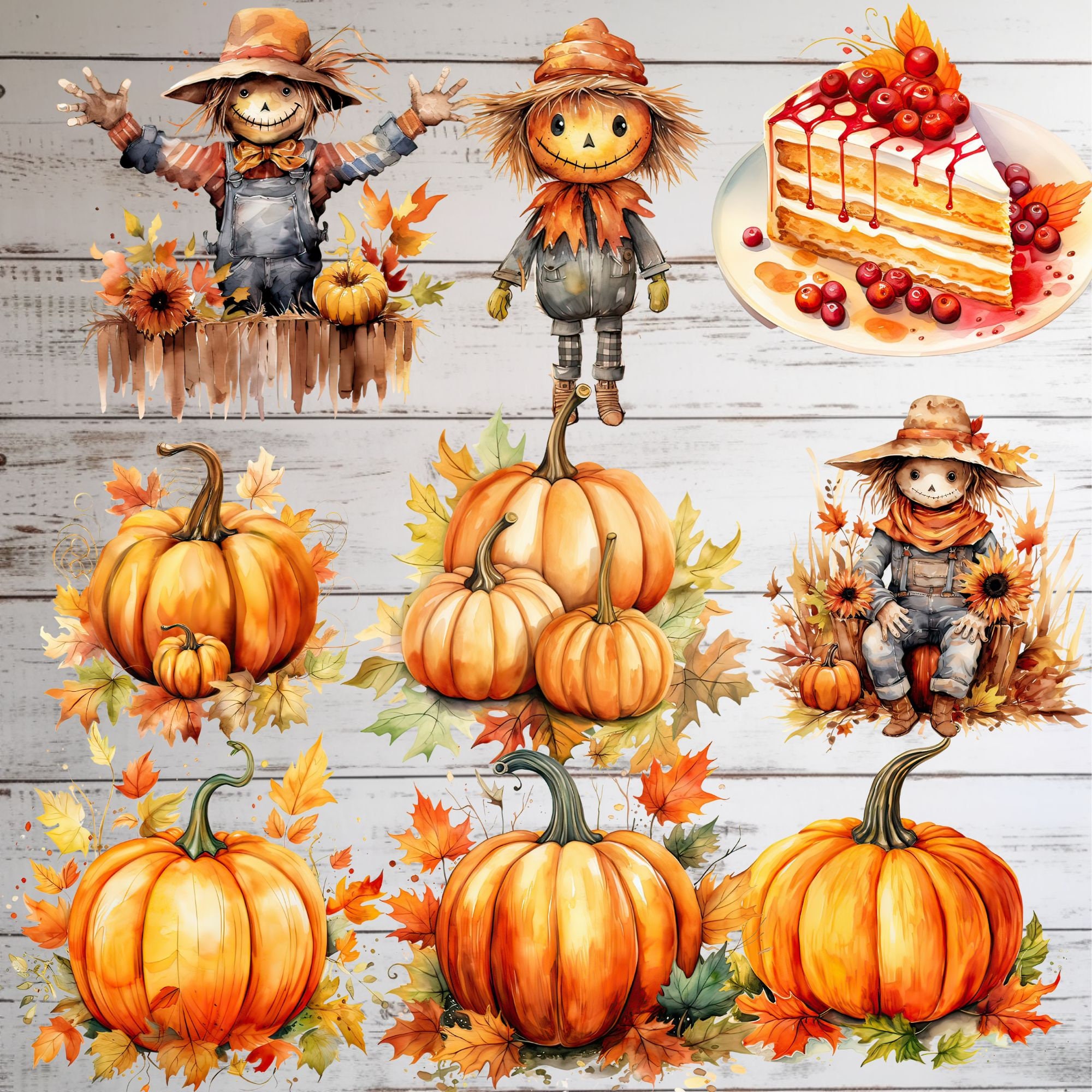 Fall Watercolor Clipart Bundle 50 PNG Cozy Fall Images, Pumpkins ...