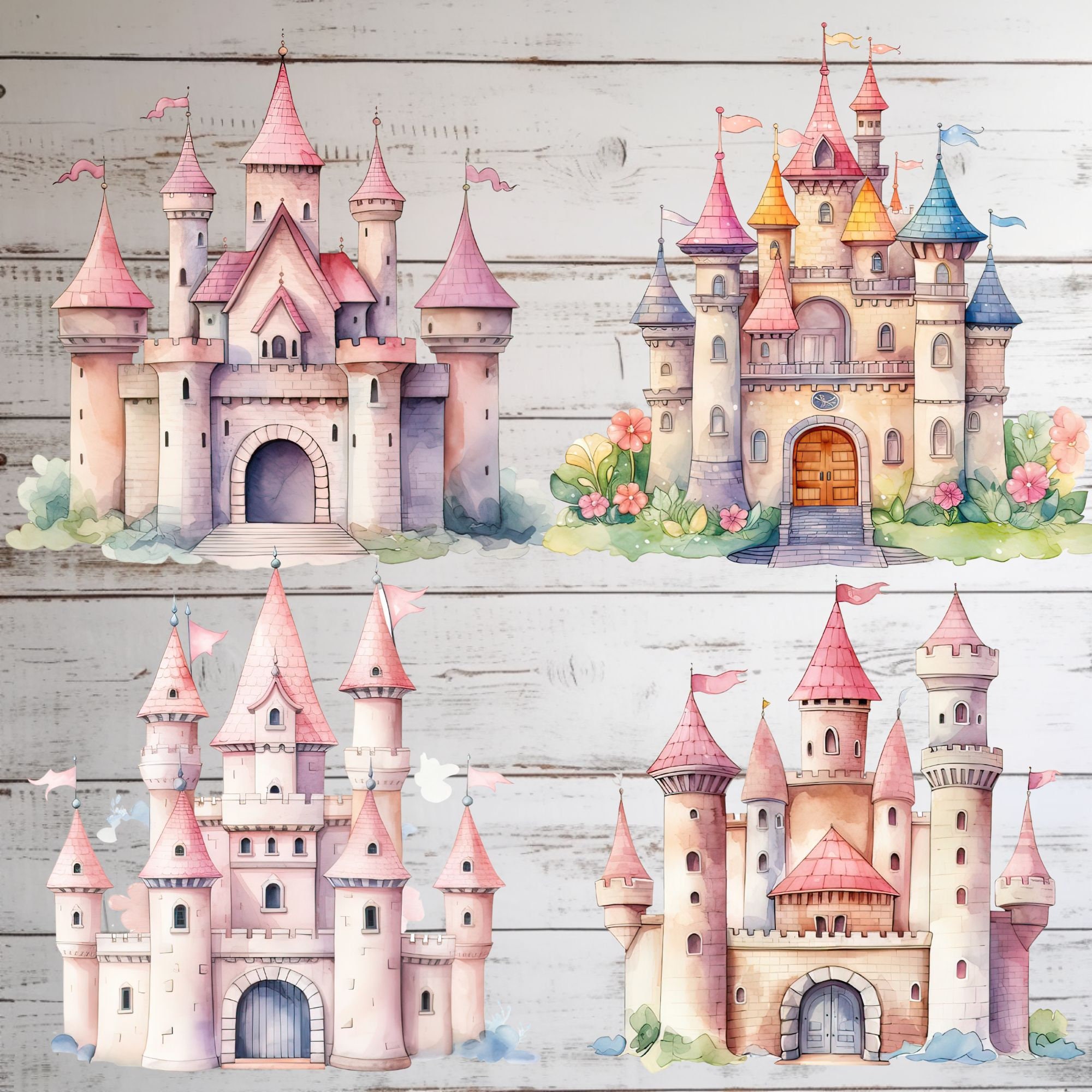 Nursery Castles Watercolor Clipart Bundle 25 Magical - Etsy