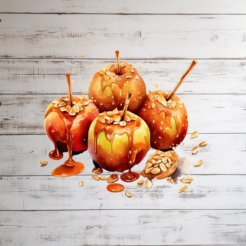 Fall Sweet Treats Watercolor Clipart Cozy Fall Images, Caramel Apples ...