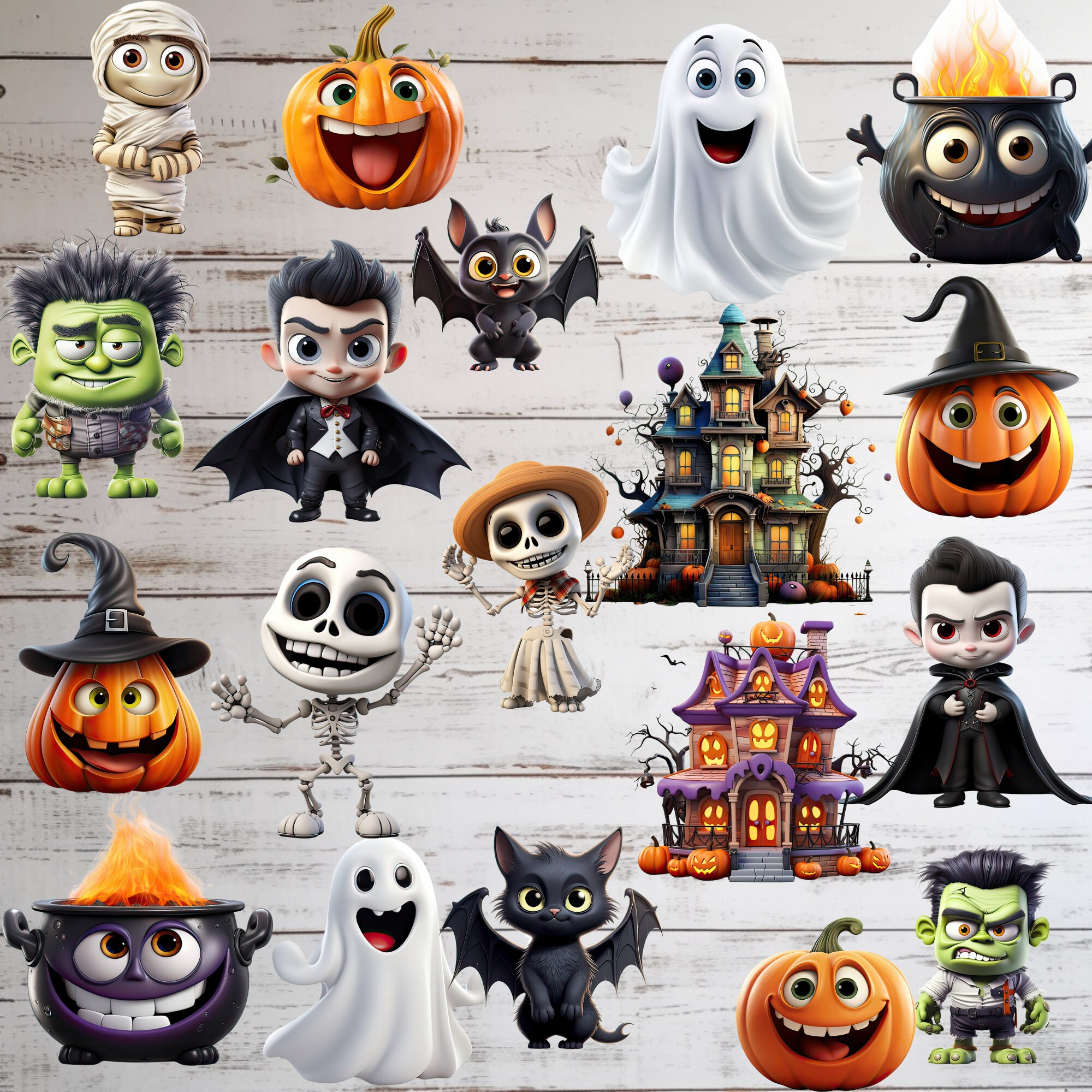 Halloween Cute Ghost Vampire Bat Clipart Bundle of 20 Transparent ...