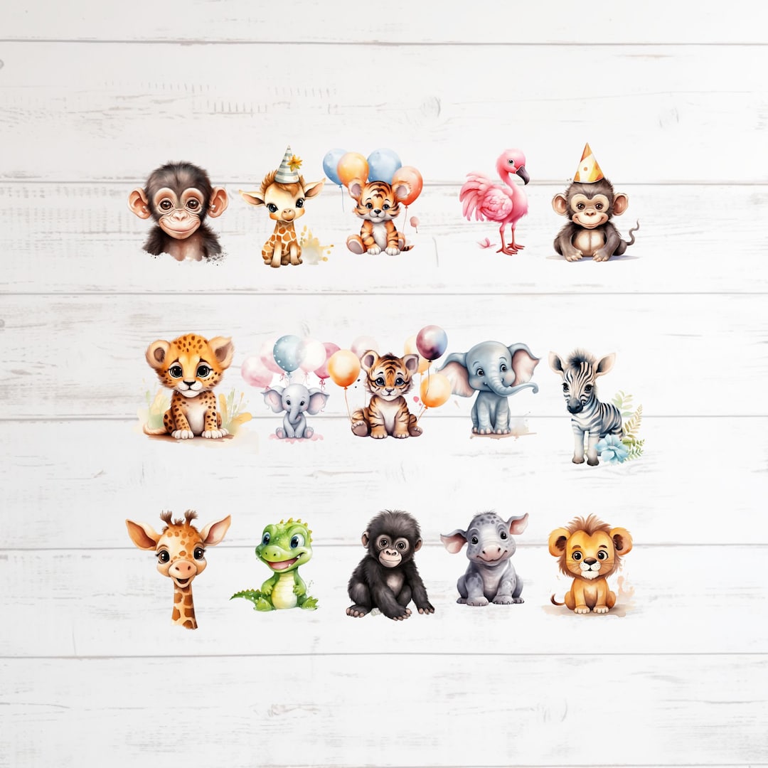 Watercolor Safari Baby Animals Bundle Baby Shower Nursery Decor ...