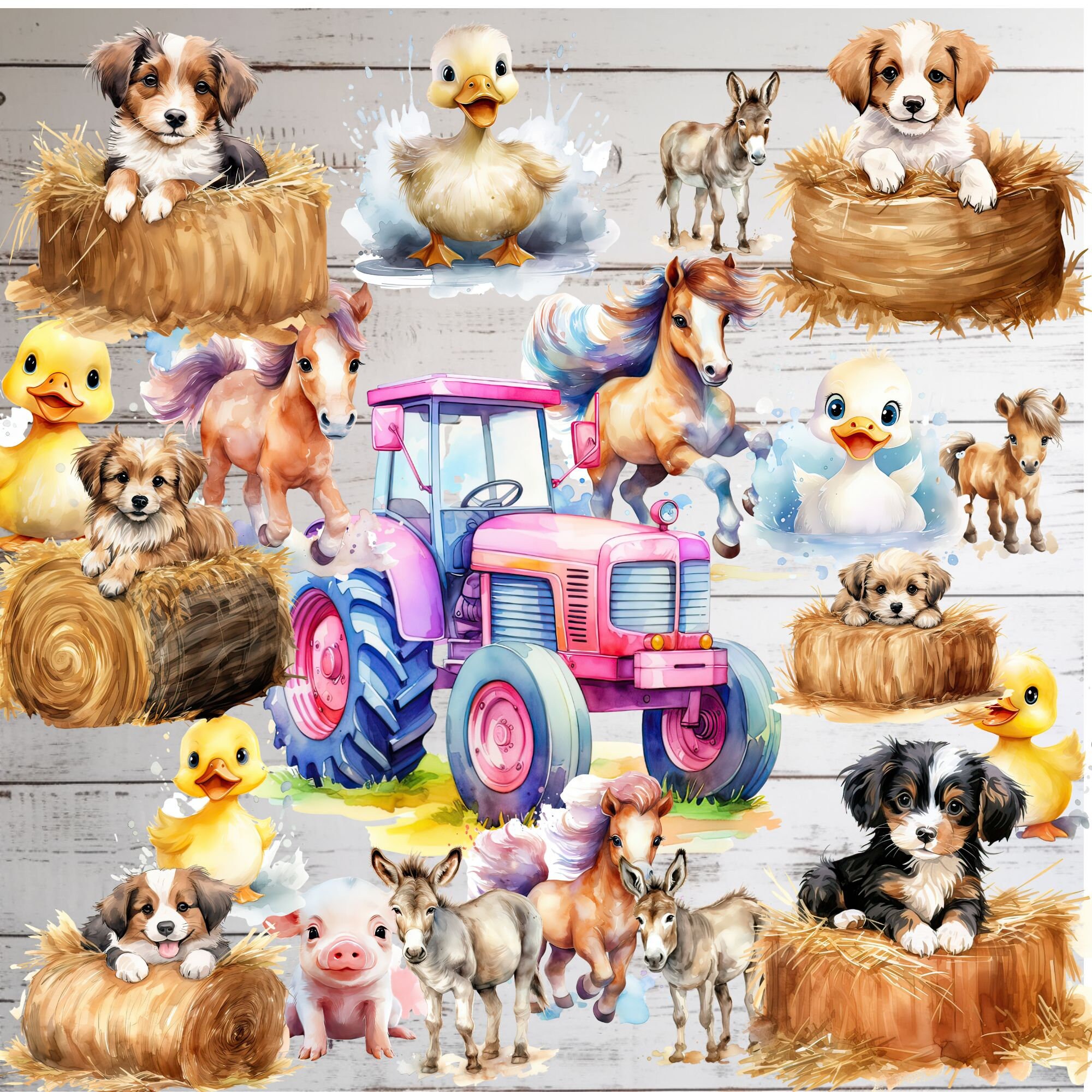 58 Farm Animals,cute Farm Clipart, Watercolor Digital Clipart - Etsy