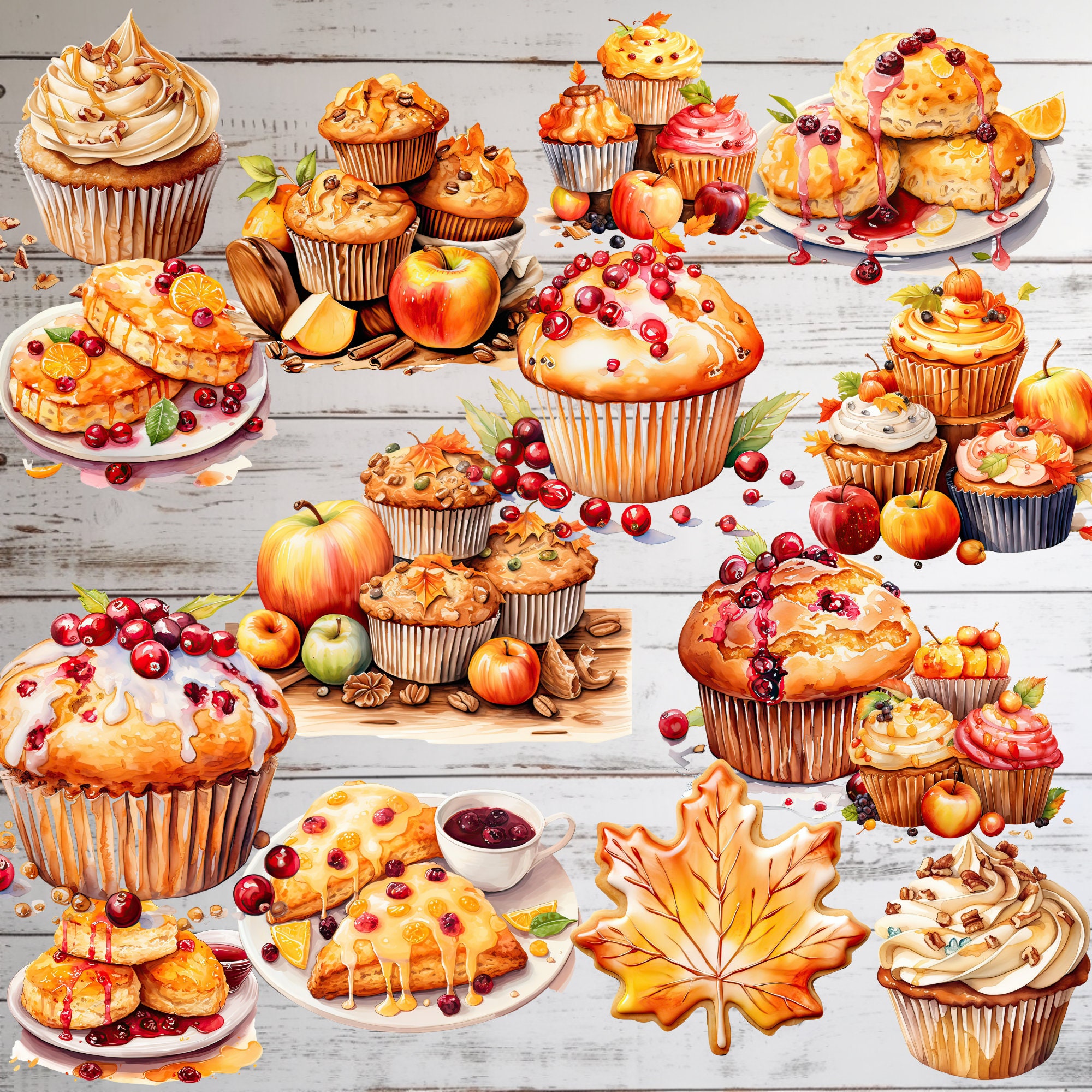 Fall Sweet Treats Watercolor Clipart Bundle 44 PNG Cozy Fall Images ...