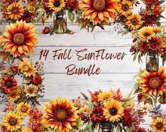 20 PNG Watercolor Sunflowers Clipart Fall Sunflower Floral Bouquets in ...