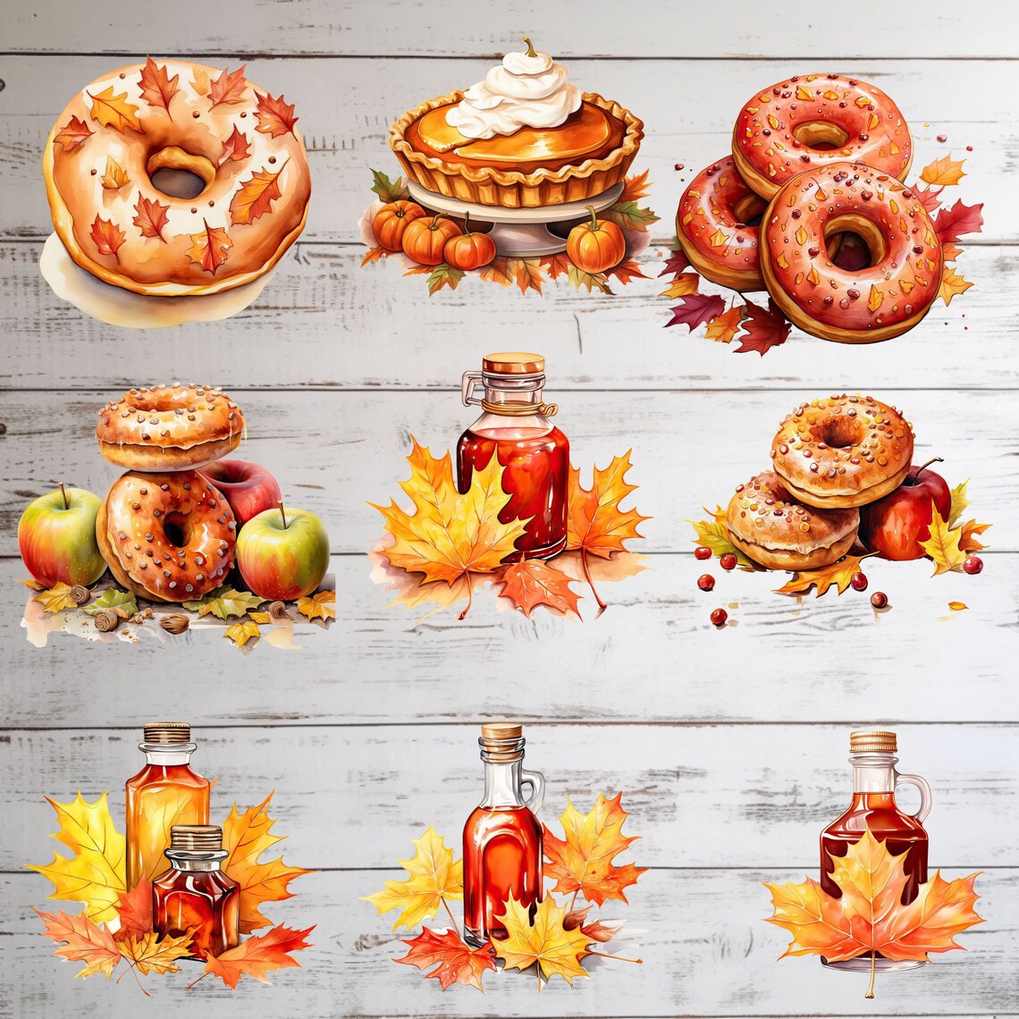 Fall Watercolor Clipart Bundle 50 PNG Cozy Fall Images, Pumpkins ...