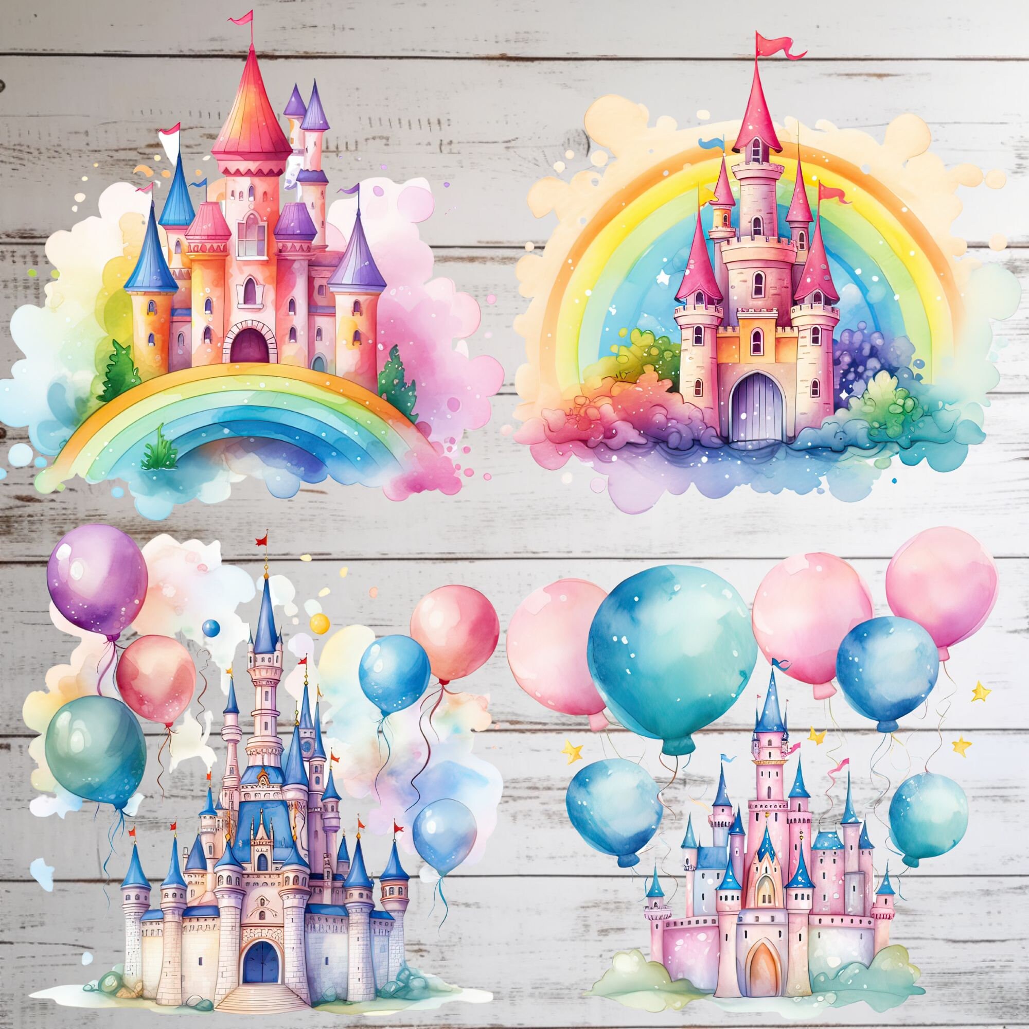 Nursery Castles Watercolor Clipart Bundle 25 Magical - Etsy