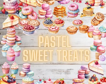 Sweet Treats Watercolor Clipart Bundle Tasty Desserts, Donuts, Cookies ...