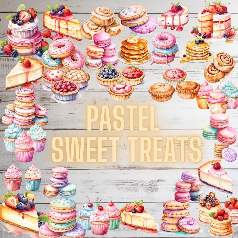 Sweet Treats Watercolor Clipart Bundle Tasty Desserts, Donuts, Cookies ...