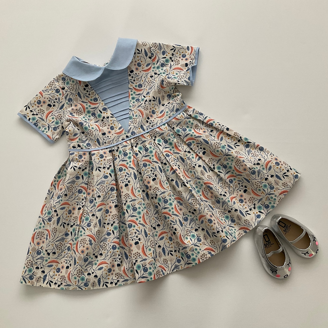 Girls Floral Dress, Peter Pan Collar Dress, Organic Cotton Dress, Short ...