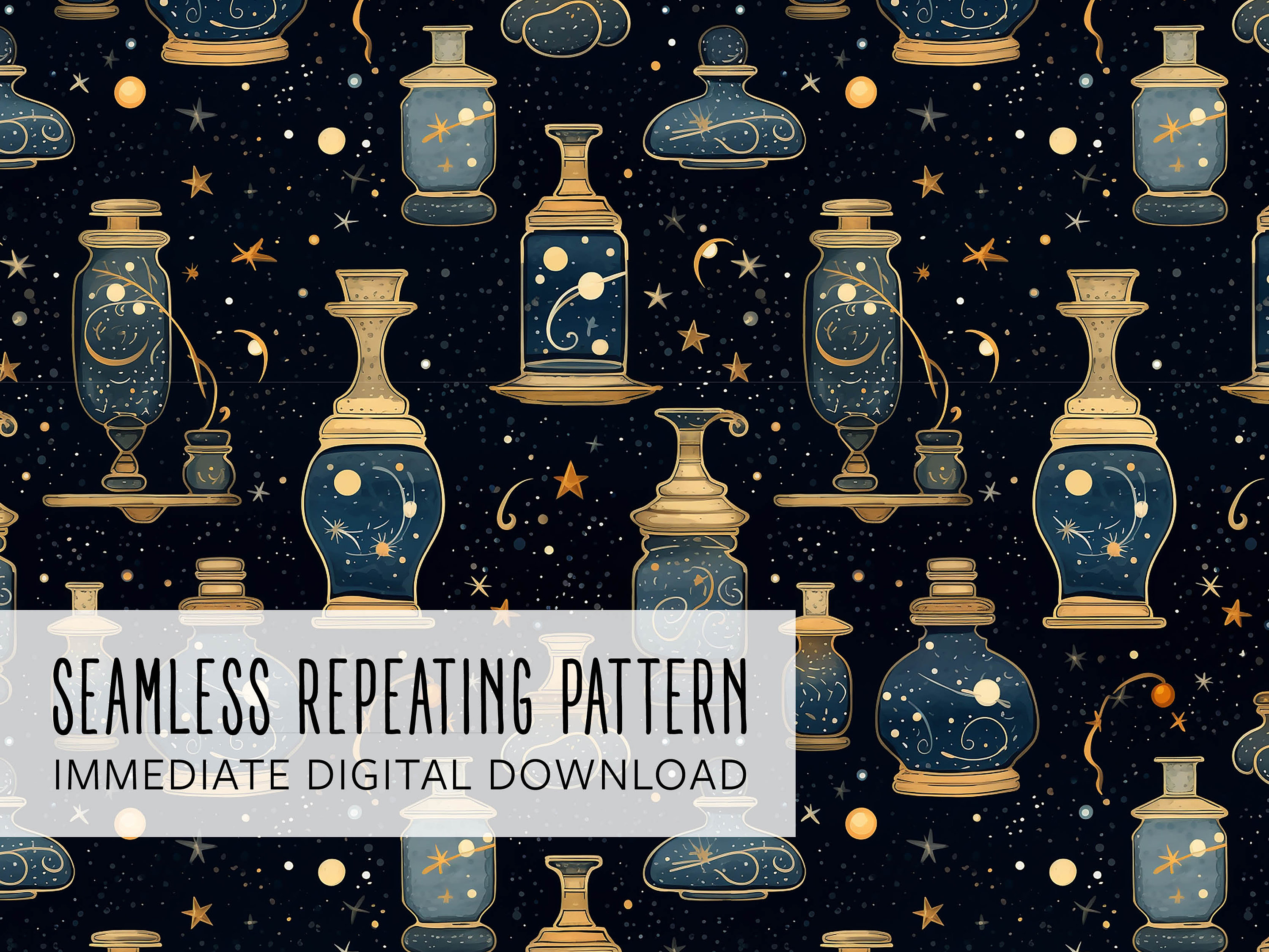 Celestial Spell Jars Digital Seamless Pattern File - Etsy