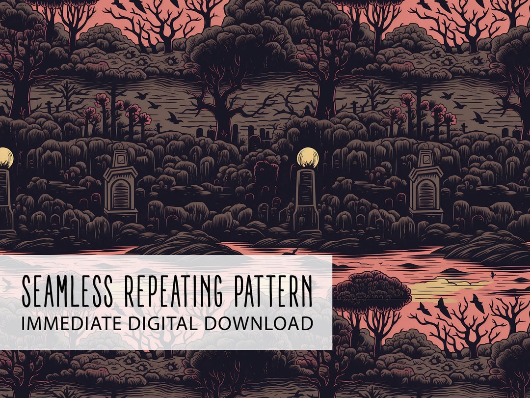 Dusk Forest Graveyard Digital Seamless Pattern File - Etsy