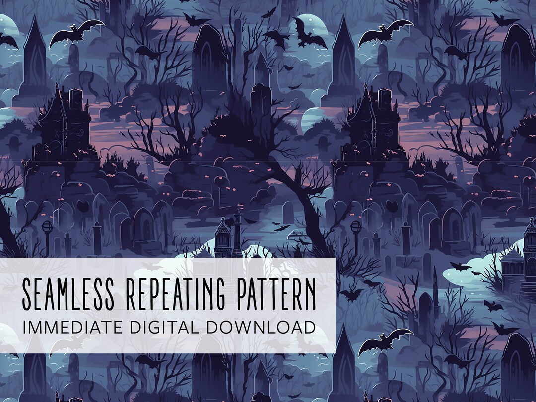 Midnight Cemetery Digital Seamless Pattern File - Etsy