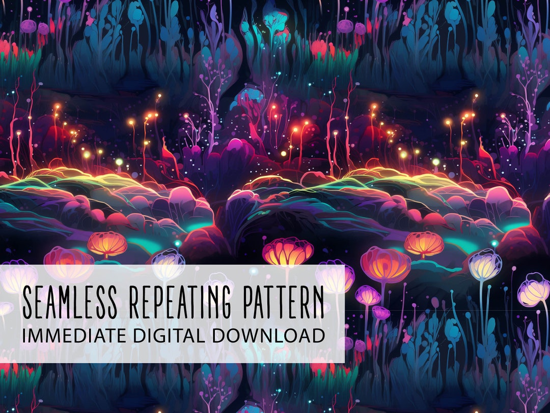 Neon Glow Flower Garden Digital Seamless Pattern File - Etsy
