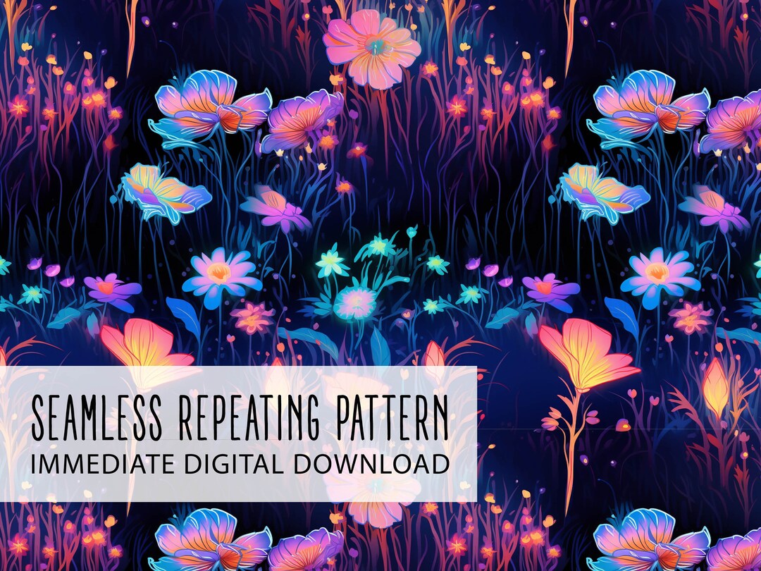 Neon Glow Flower Garden Digital Seamless Pattern File - Etsy