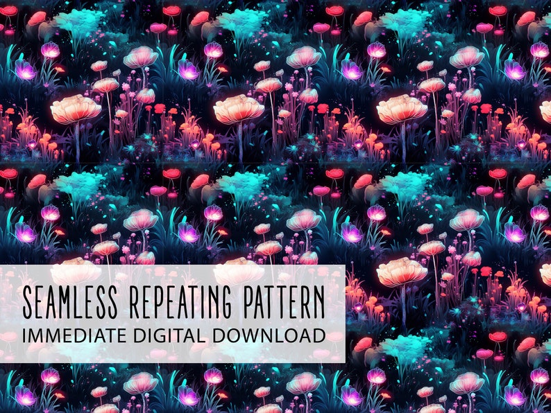 Neon Glow Flower Garden Digital Seamless Pattern File - Etsy