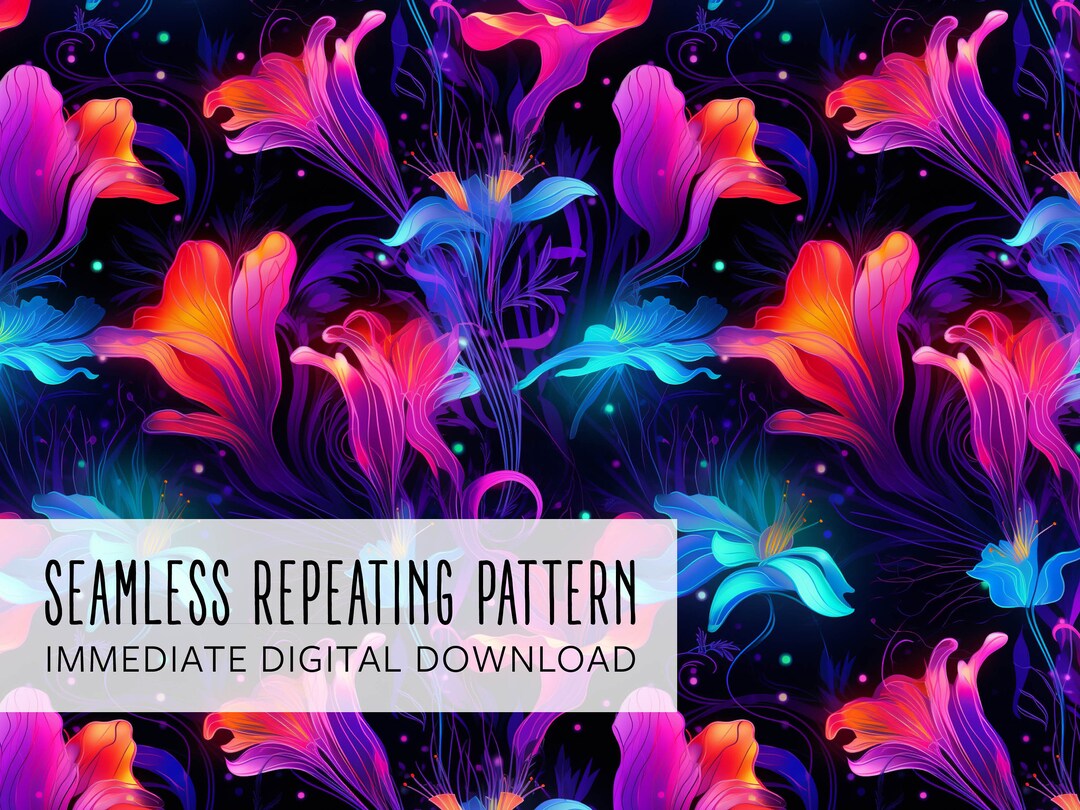 Neon Flowers Digital Seamless Pattern File - Etsy