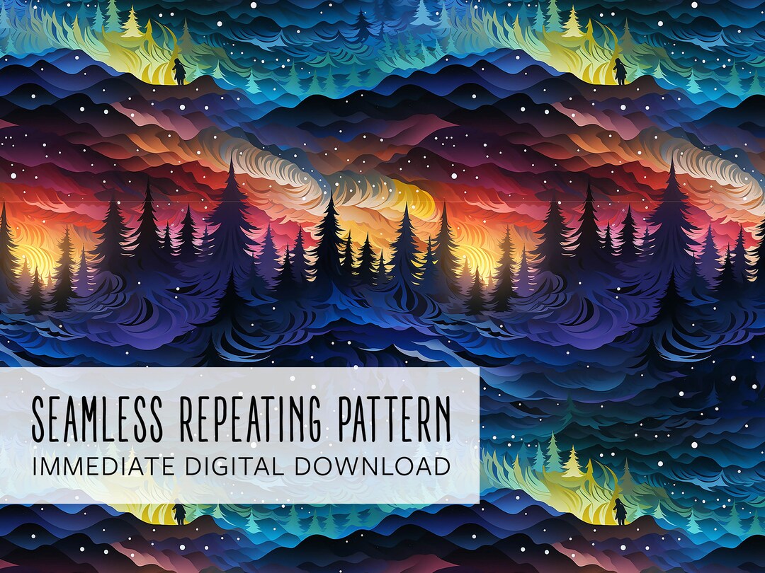 Mosaic Winter Sunset Landscape Digital Seamless Pattern File - Etsy