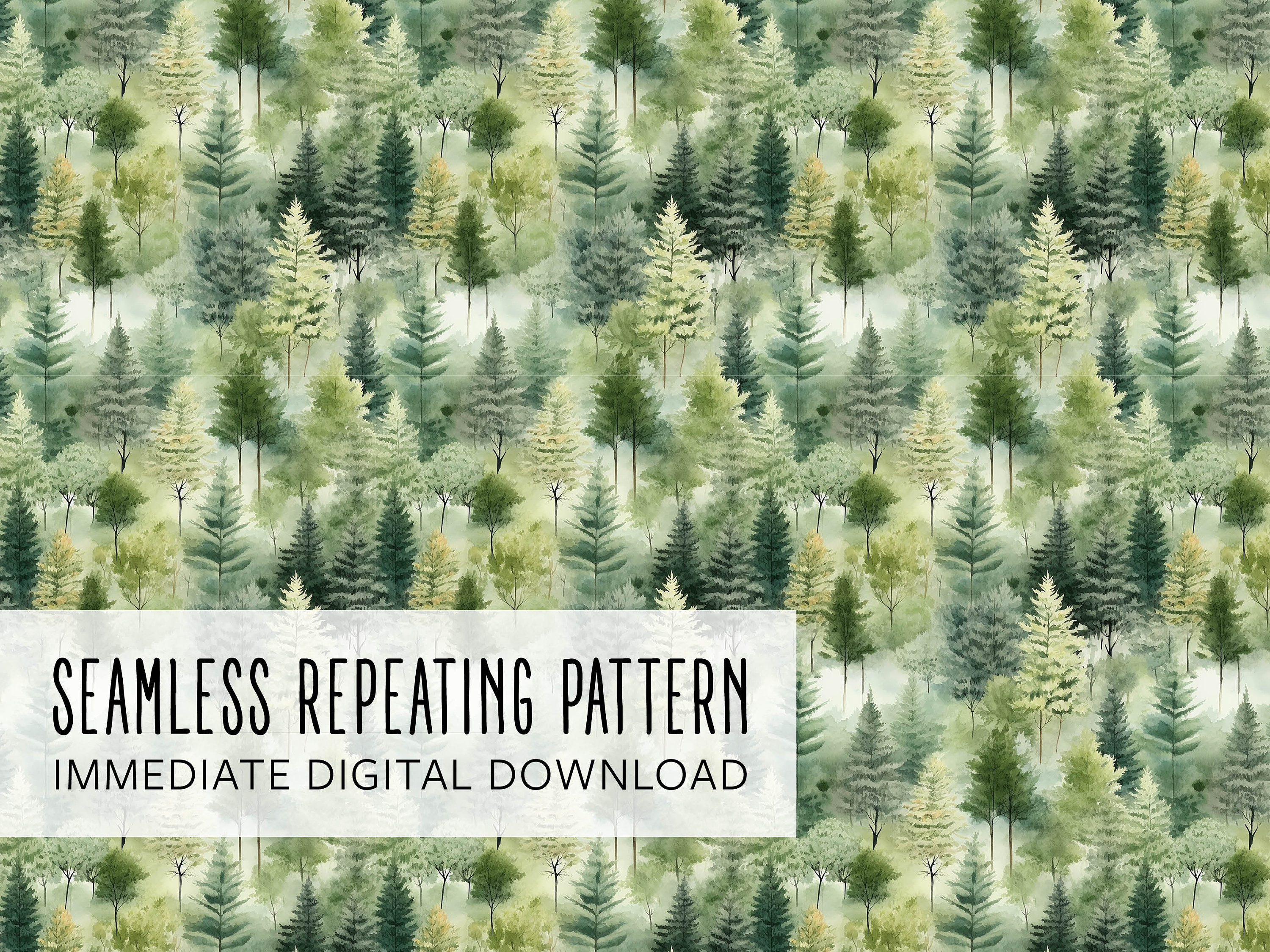 Watercolor Forest Landscape Digital Seamless Pattern File - Etsy