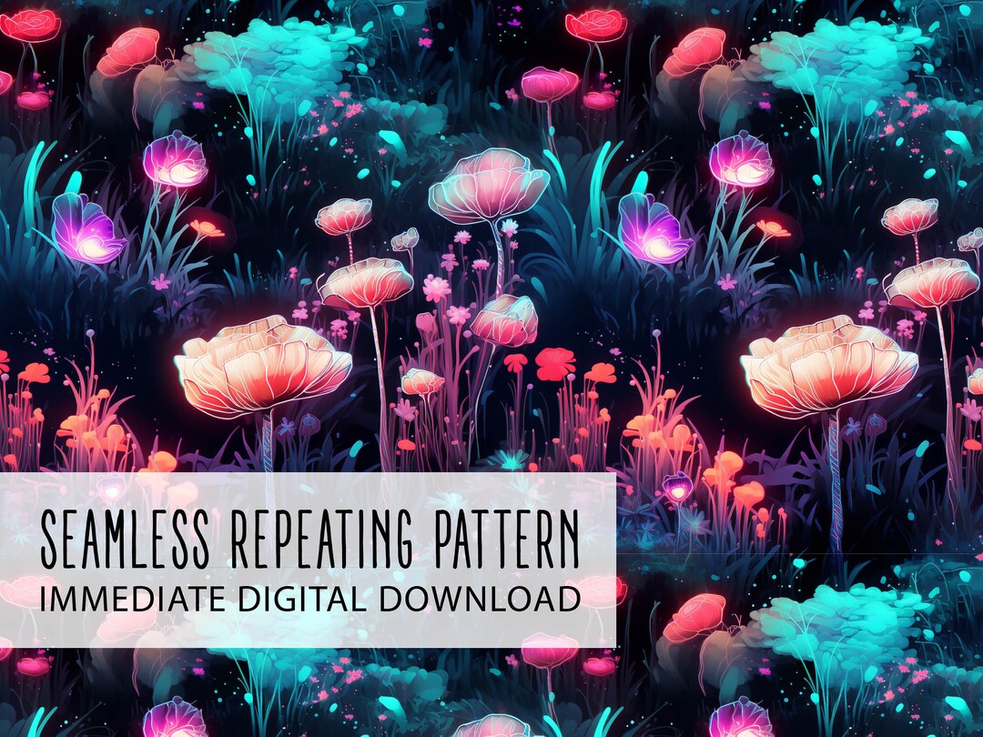Neon Glow Flower Garden Digital Seamless Pattern File - Etsy