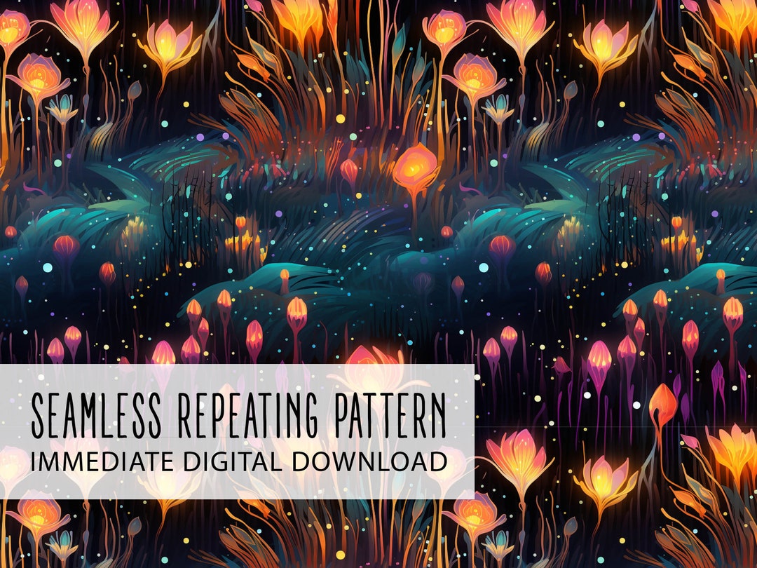 Neon Glow Flower Garden Digital Seamless Pattern File - Etsy