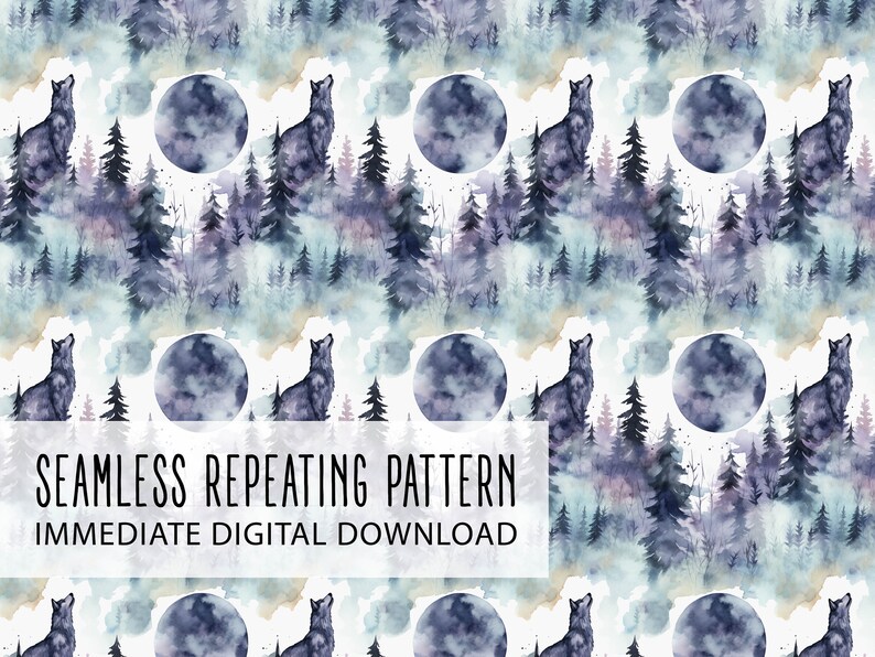 Watercolor Howling Wolf Full Moon Digital Seamless Pattern File - Etsy