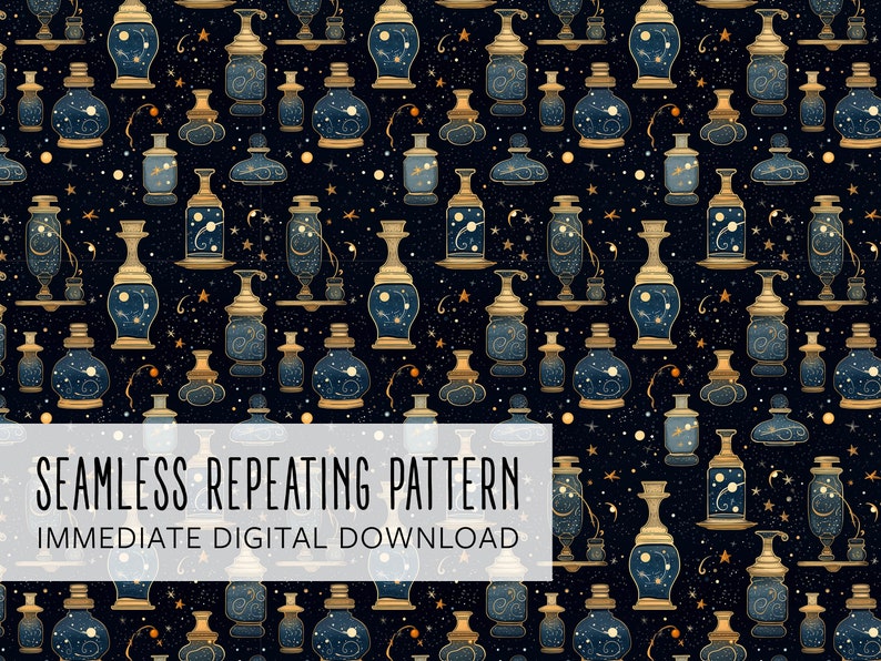 Celestial Spell Jars Digital Seamless Pattern File - Etsy