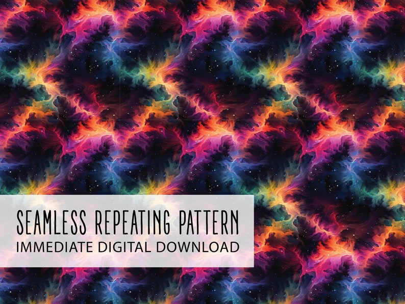 Dark Vibrant Whispy Rainbow Galaxy Clouds Digital Seamless Pattern File ...