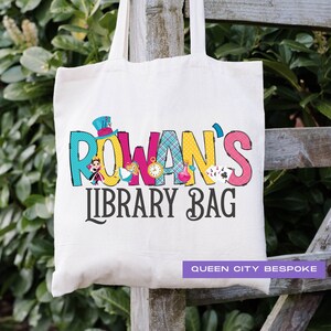 Alice in Wonderland Tote Bag, Personalized Library Bag, Kids Name Book ...