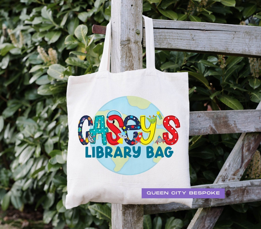 Personalized Kids Library Bag, Space Themed Library Tote, Boys Name ...