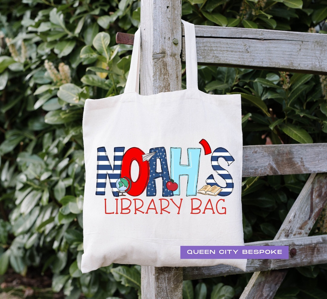 Personalized Boys Library Bag for School, Kids Name Library Tote Bag - Etsy