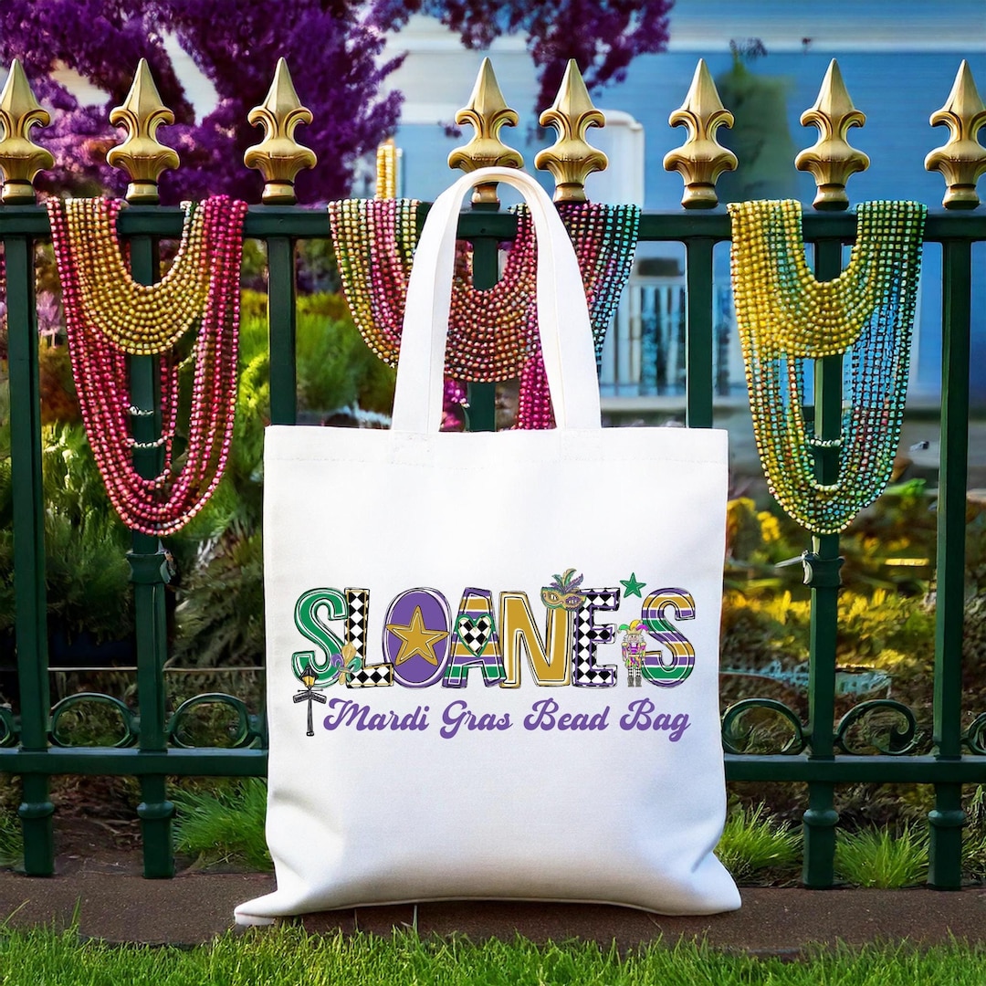 Personalized Mardi Gras Bead Bag, Custom Mardi Gras Tote Bag, Mardi ...