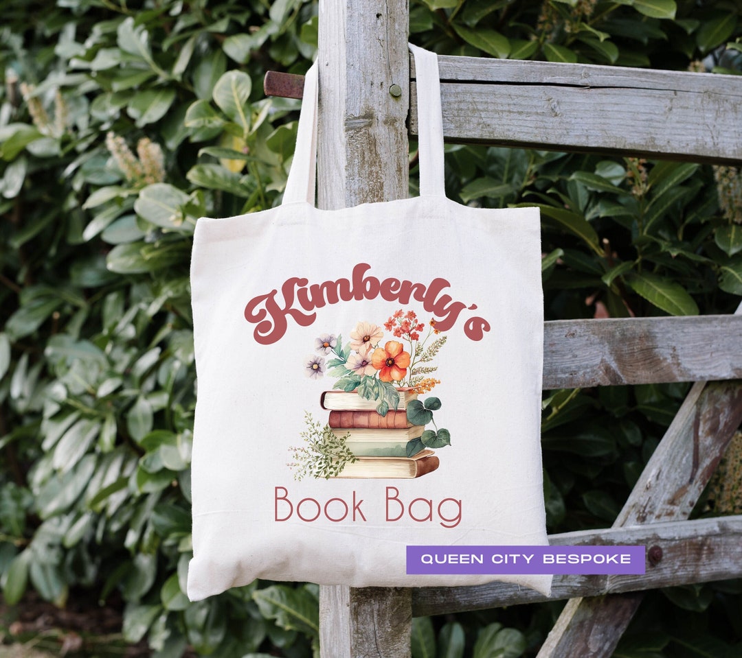 Personalized Library Tote Bag, Boho Library Bag, Custom Name Library ...