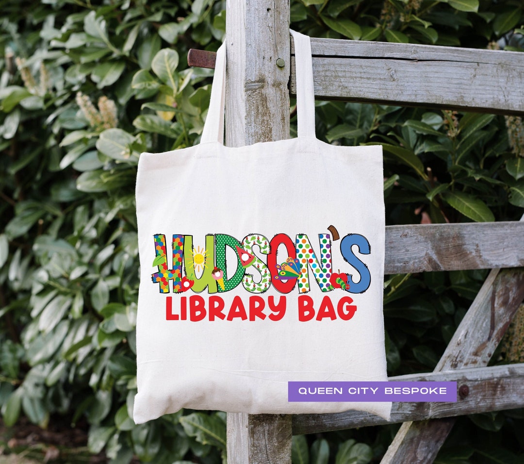 Happy Caterpillar Library Tote, Custom Name Book Bag, Personalized ...