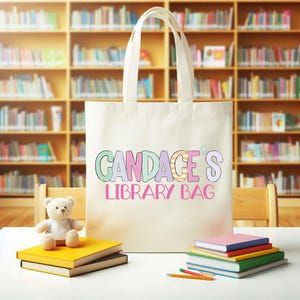 Girls Personalized Library Bag, Kids Name Library Book Tote, Custom ...