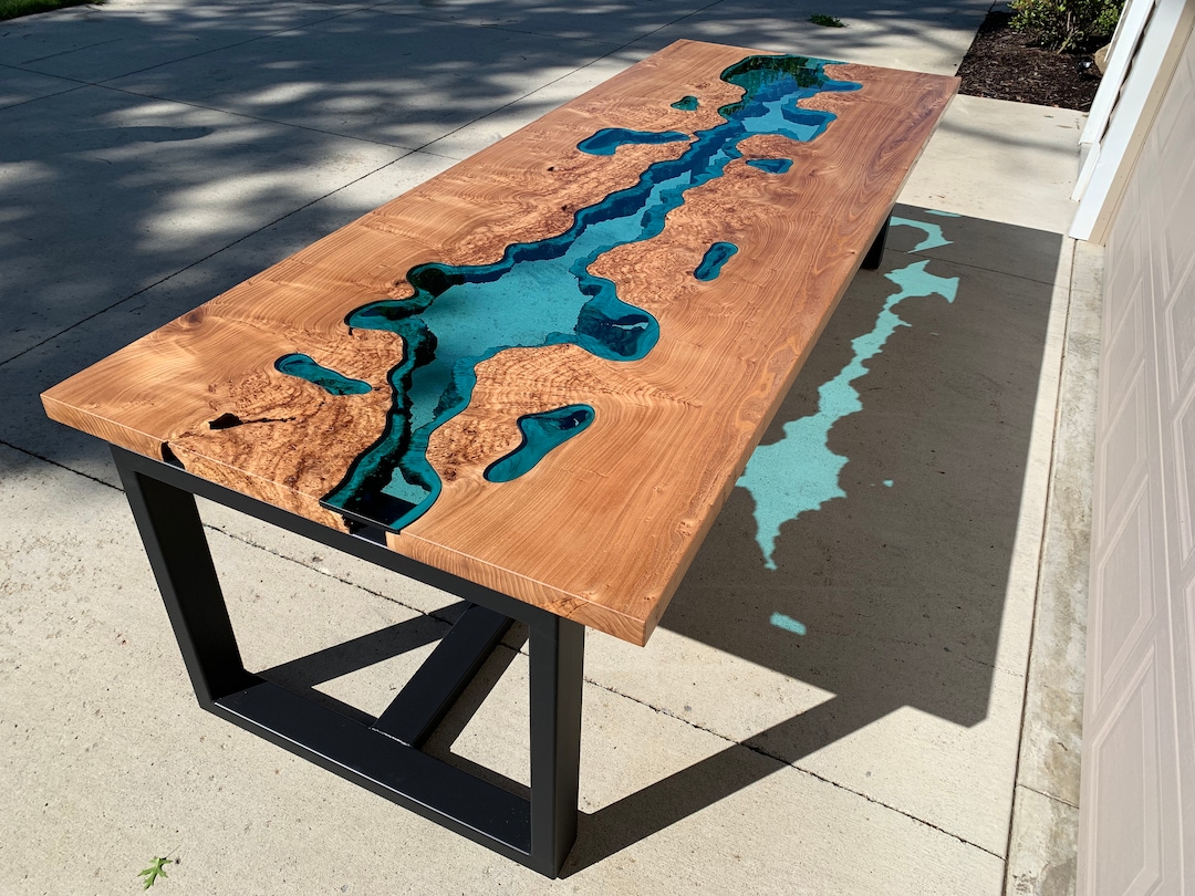 Live Edge Red Elm Burl River Glass Dining Table - Etsy