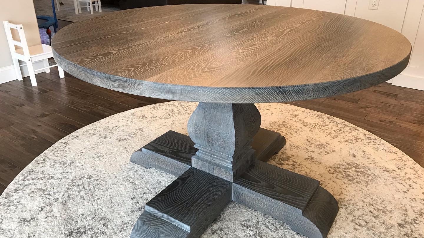 Round White Oak Pedestal Dining Table W/ Custom Finish - Etsy