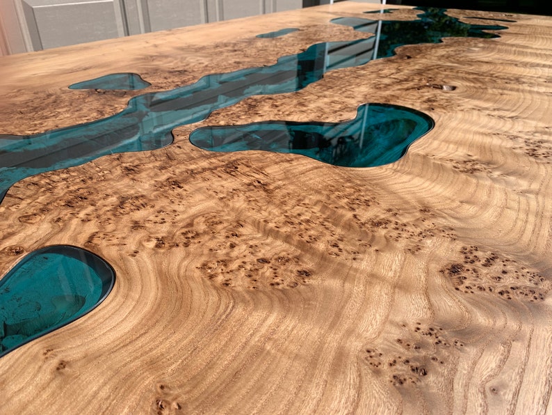 Live Edge Red Elm Burl River Glass Dining Table - Etsy