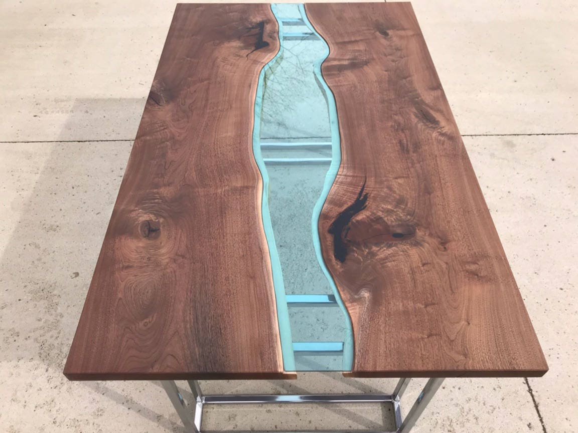 Walnut River Glass Dining Table With Chrome Base - Etsy