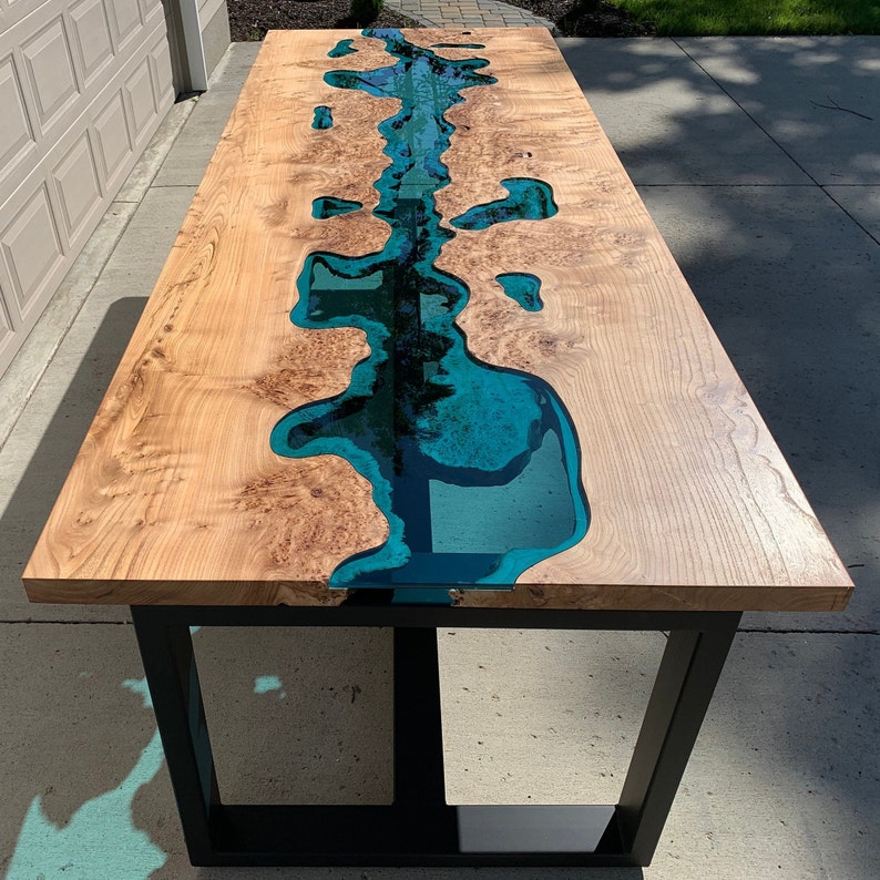 Live Edge Red Elm Burl River Glass Dining Table - Etsy