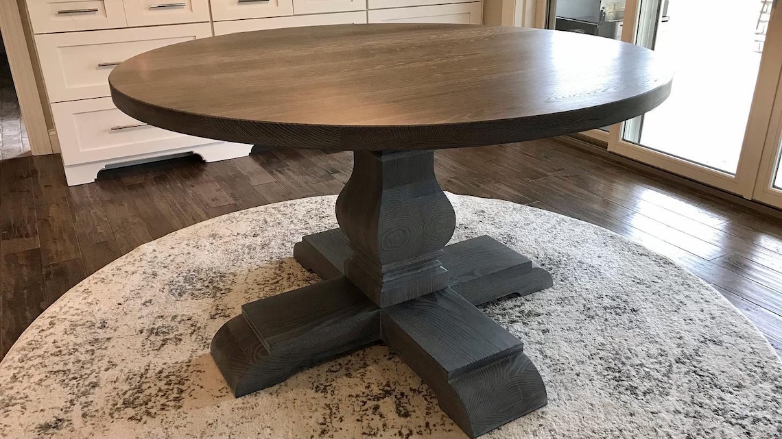 Round White Oak Pedestal Dining Table W/ Custom Finish - Etsy