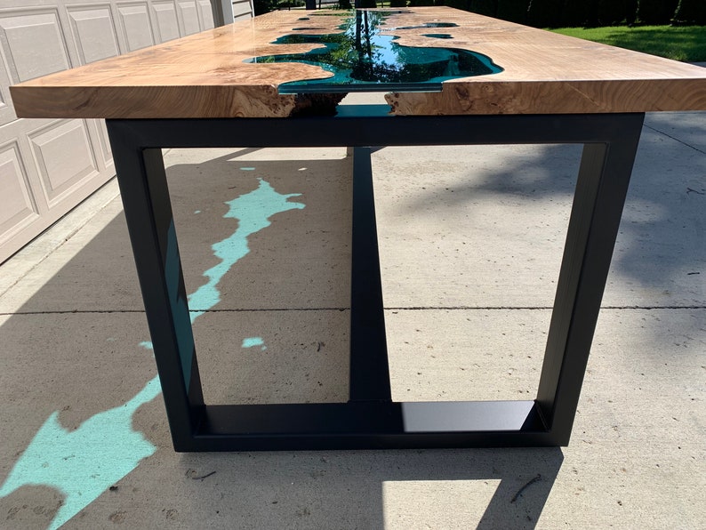 Live Edge Red Elm Burl River Glass Dining Table - Etsy