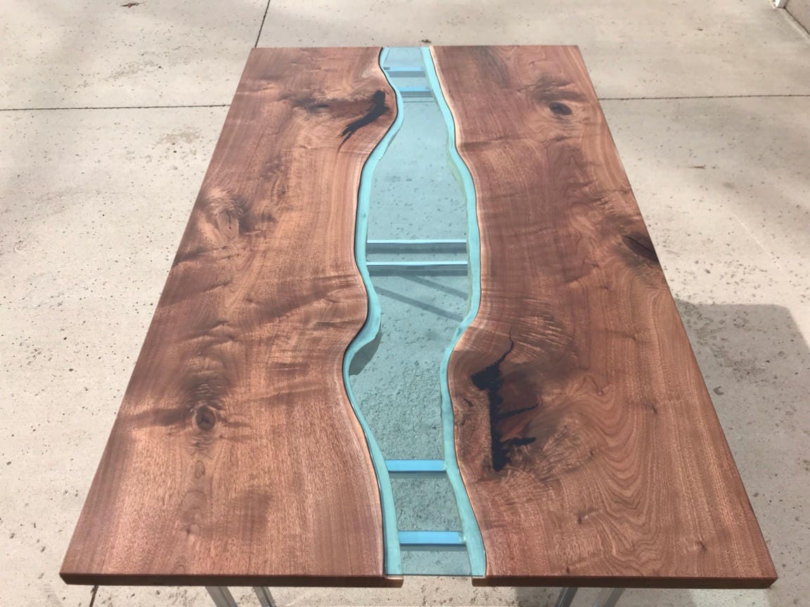 Walnut River Glass Dining Table With Chrome Base - Etsy